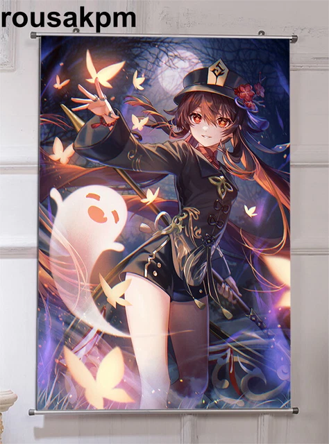 POSTER GENSHIN IMPACT Anime Girl Hu Tao Wall Scroll Hanging Painting 60 ...