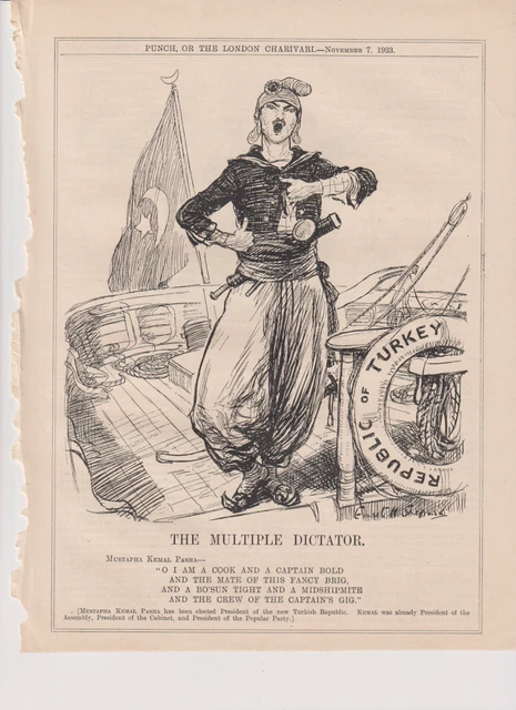 1923 PUNCH CARTOON Mustapha Kemal Pasha President of new Turkish ...
