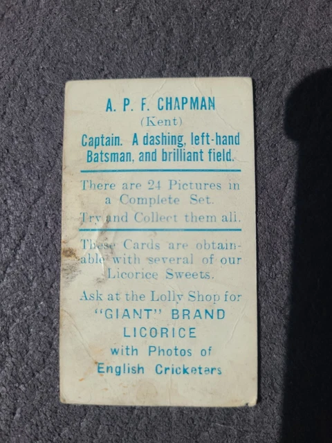 VINTAGE BLUE BACK 1928 Giant Brand Licorice Cricket Card -A.P.F ...