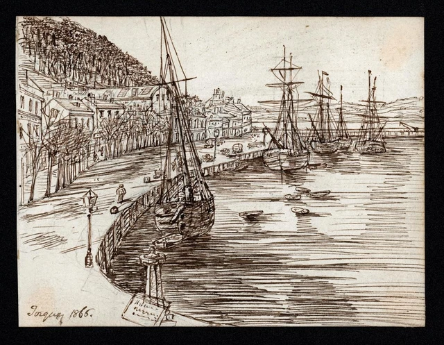 HANNAH SARAH TURNER BRIGHTWEN Small Pen & Ink Drawing TORQUAY HARBOUR ...