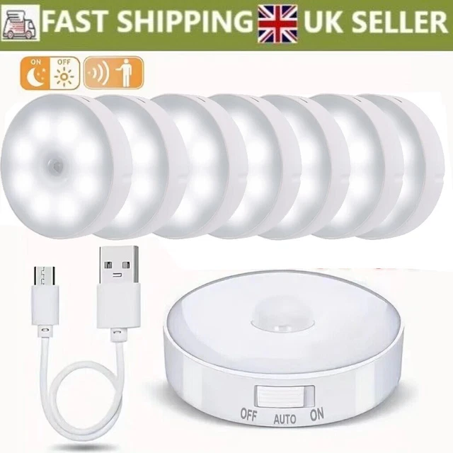 LED MOTION SENSOR Under Cabinet Closet Light USB Rechargeable Kitchen ...