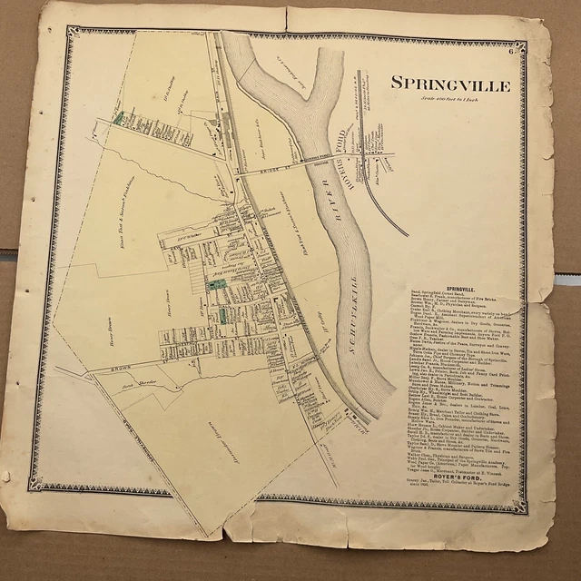 ORIGINAL 1873 ATLAS Map Springville PA Chester County A R Witmer ...