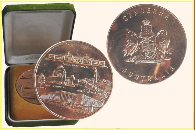 CANBERRA LARGE BRONZE Commemorative Medallion 60mm. in Cased $24.00 ...