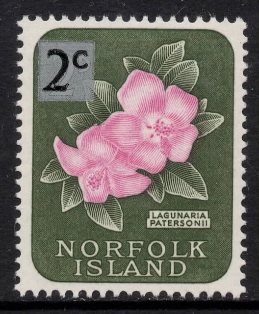 NORFOLK ISLAND 1966 DECM- CUR, SURCH 2c ON 2d "LAGUNARIA PATERSONIii ...