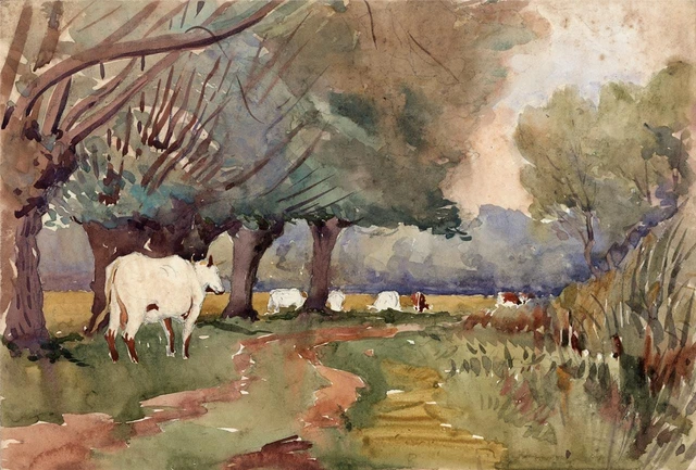 ALFRED CROWDY LOVETT (1862-1919) Watercolour Painting Cows In Rural ...
