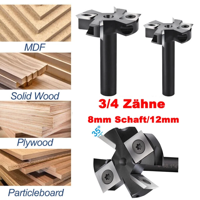PLANFRÄSER 8MM SCHAFT/12MM Schaft 3 Zähne/4 Zähne Oberfräse für Holz ...