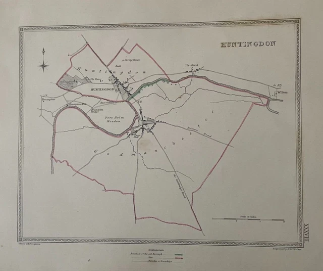 ANTIQUE MAP HUNTINGDON Showing Boundary Of Borough C1835 Pub. C Lewis ...