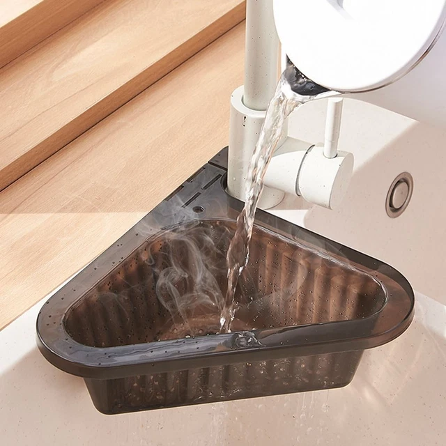 SPACE-SAVING SINK ORGANIZER Corner Shelf Drain Rack Sponge Holder Soap ...