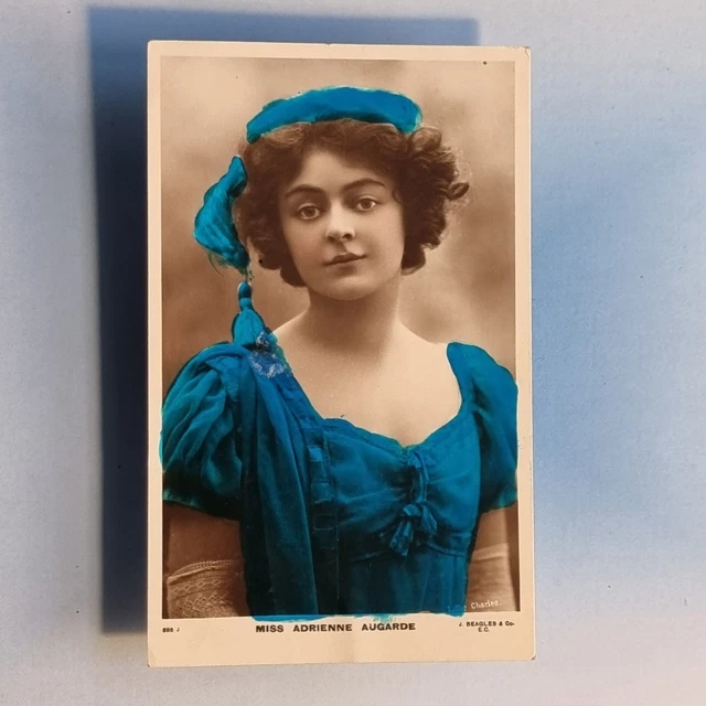 EDWARDIAN ACTRESS POSTCARD 1906 Real Photo Miss Adreienne Augarde Blue Tinted £7.95 - PicClick UK