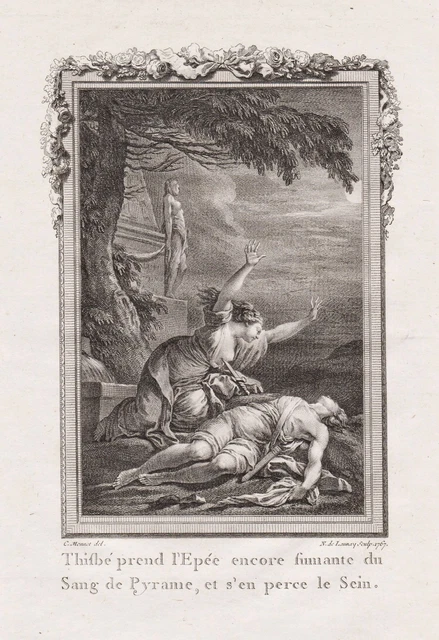 PYRAMUS THISBE MITOLOGIA Mythology Ovid Rotocalco Incisione Engraving ...