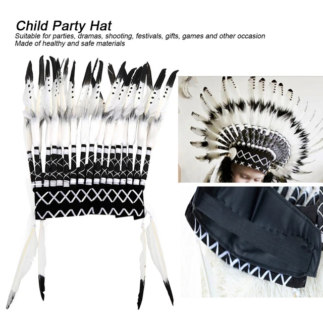 NATIVE AMERICAN HEADDRESS Black Chief Indian Feather Hat Funny Child ...