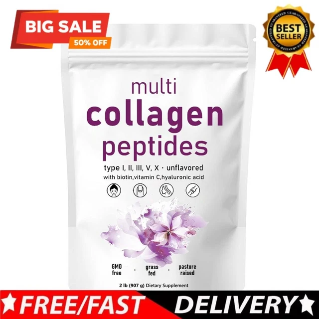 MULTI COLLAGEN PEPTIDES Powder 2 lb Hydrolyzed Protein Peptide Type I ...