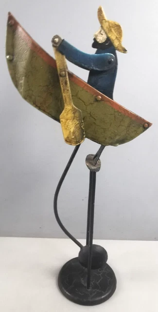 RAMEUR METAL PENDULE ancienne BALANCIER Pecheur Barque a Bascule ...
