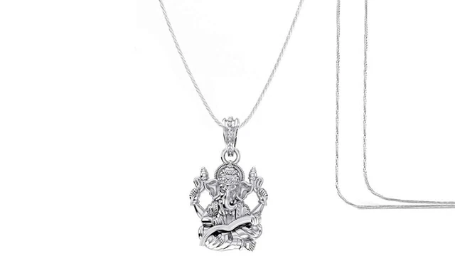 INDIAN TRADITIONAL PURE Silver God Ganesha Rope 18inch Chain Pendant ...