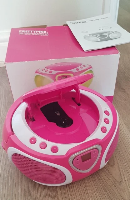 CD - PLAYER & Radio. PRETTY PINK. Boombox. with LED light show. Box ...