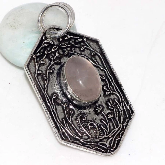 925 SILVER PLATED-ROSE Quartz Ethnic Gemstone Handmade Pendant Jewelry 2" AU A67 EUR 4,03 ...
