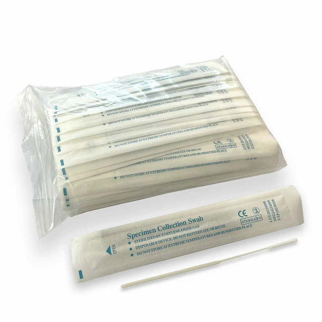 100 X STERILE smear swab sample collection sticks 15 cm PCR Corona test ...