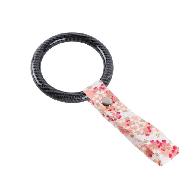 CAR ACCESSORY JDM Round TSURIKAWA Carbon Ring Handle Strap Nylon Pink ...