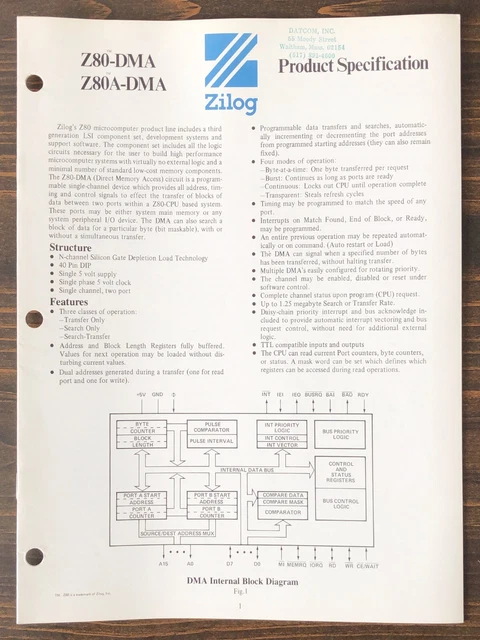 ZILOG - Z80-DMA Z80A-DMA Product Specification (1977) EUR 4,29 - PicClick DE