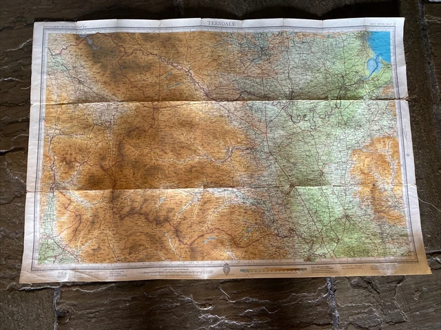 BARTHOLOMEW'S REVISED HALF-INCH Contoured Cloth Map TEESDALE Sheet 35 ...