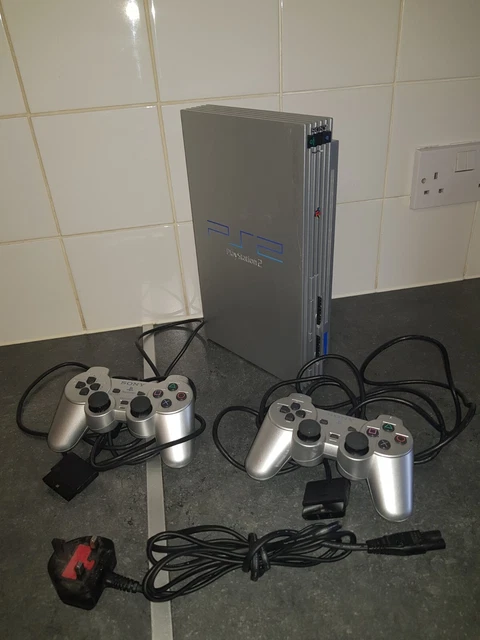SONY PLAYSTATION 2 PS2 Satin Silver Console Bundle 2 Controls SCPH ...