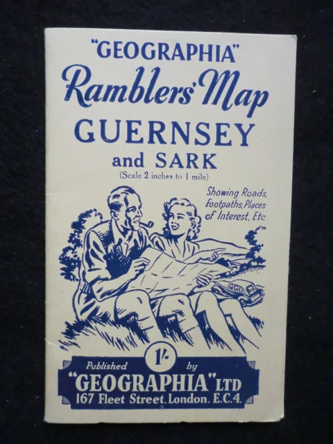VINTAGE GEOGRAPHIA RAMBLERS' Map of Guernsey and Sark (c1930s) Channel ...