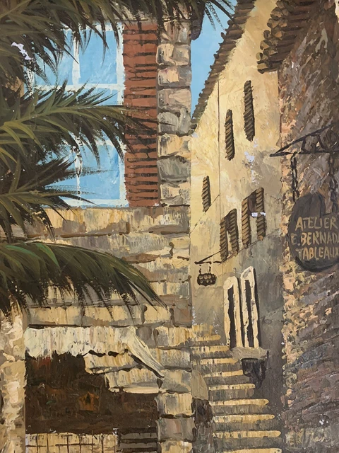 ANCIEN TABLEAU XX huile paysage de Provence ruelle palmier style orientaliste EUR 60,00 ...