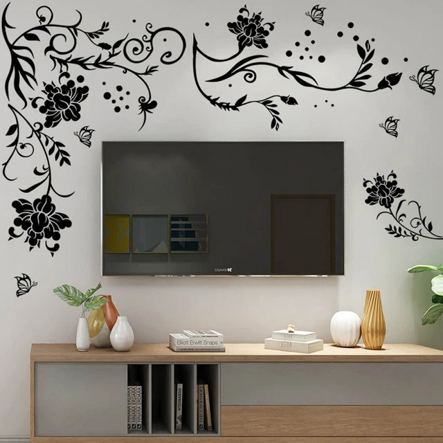AUTOCOLLANT MURAL DÉCOR Beau DIY Amovible PVC Fleurs Vigne Mural ...