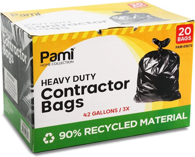 HEAVY-DUTY CONTRACTOR BAGS [Pack of 20] - 42 Gallon Large Black Trash ...