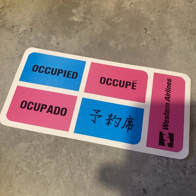 VINTAGE WESTERN AIRLINES Occupied Seat Card Sign £4.99 - PicClick UK