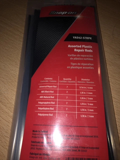 SNAP ON ASSORTED Plastic Welding Repair Rods Snap On Yas42-Strpk Rrp £ ...