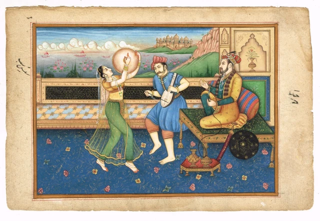 INDIAN MINIATURE PAINTING Of Mughal Emperor Shahjahan Enjoying Lady ...