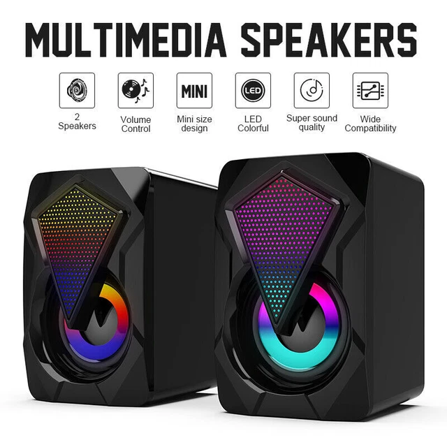SURROUND SOUND SYSTEM LED PC Speakers Gaming Bass USB Wired for Desktop ...