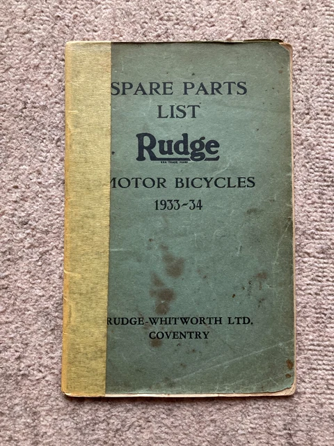 RARE VINTAGE RUDGE Motor Bicycle Spare Parts List Book From 1933 To ...
