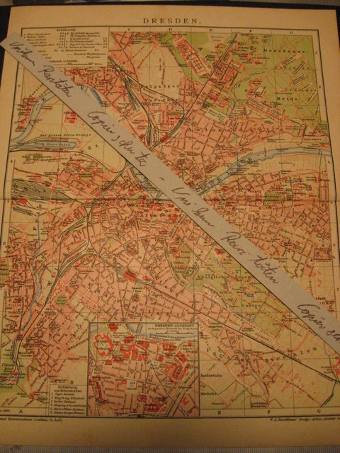 MAPPA DI DRESDA 1907. Mappa antica con registro stradale, originale ...
