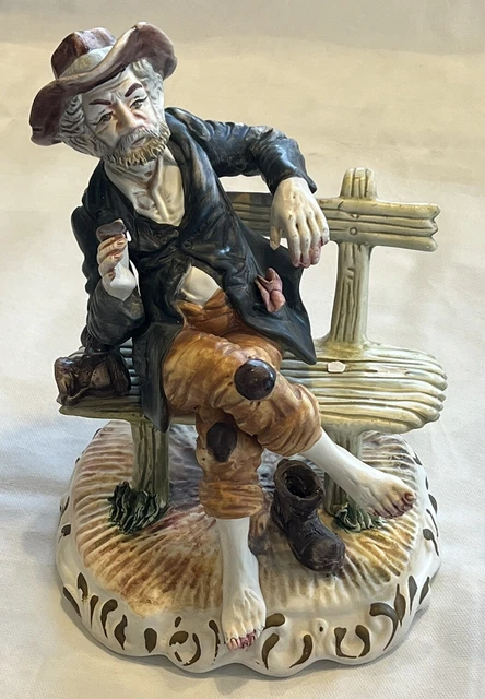 LARGE PORCELAIN TRAMP Ornament Statue Man On A Bench Home Garden Decor ...
