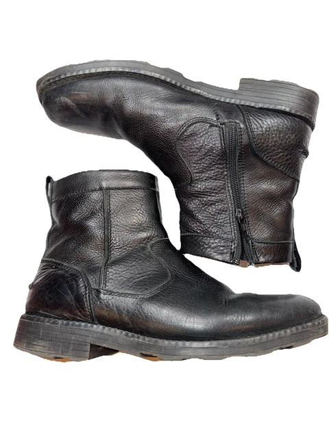 FLORSHEIM BLACK LEATHER Midtown Plain BIKER BOOTS MID CALF SIDE ZIPPER ...