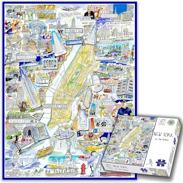 1000 PIECE JIGSAW Puzzle Map of New York City Landmarks Manhatten Tim ...
