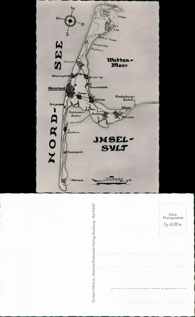 CARTOLINA SYLT MAPPA città mappe cartoline isola mappa 1960 EUR 5,04 ...