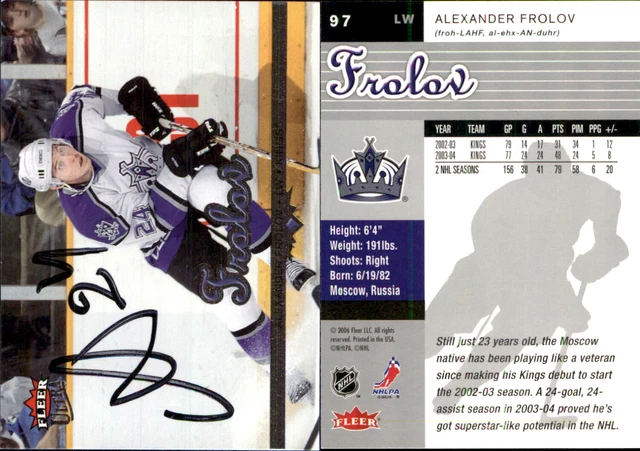 CARTE ALEXANDER FROLOV signée 2005-06 Ultra #97 Los Angeles Kings Auto ...