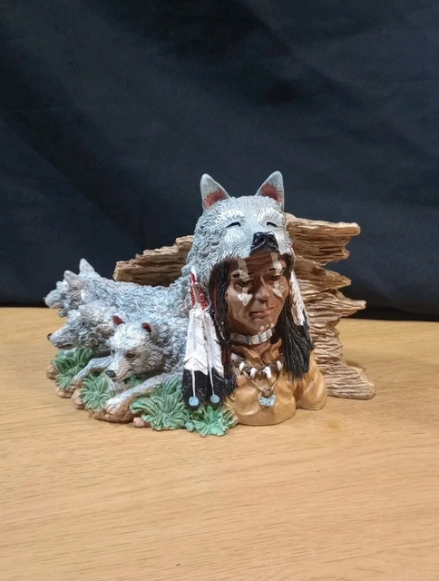 NATIVE AMERICAN WOLF Shaman Figurine Wolves and Man 6" Sculpture $21.35 ...