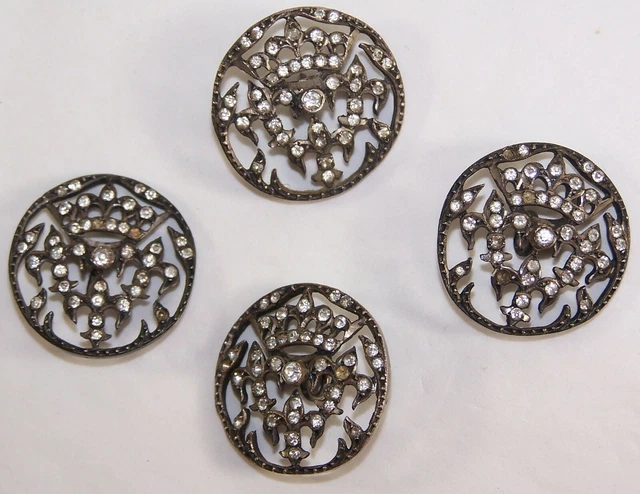 RARE 4 BOUTONS 19ème ARGENT COURONNE CROIX 19thC CROWN CROSS SILVER ...