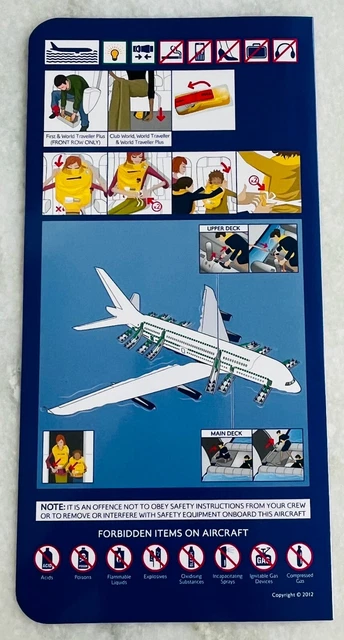 BRITISH AIRWAYS AIRBUS A380 Airline Safety Card Instructions 2012 £9.49 ...