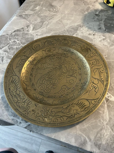 ANTIQUE CHINESE HEAVY Brass Charger Plate £31.88 - PicClick UK