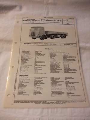 VDA-TYPENBLATT OLDTIMER DATENBLATT Klöckner Humboldt Deutz Mercur 126 F ...