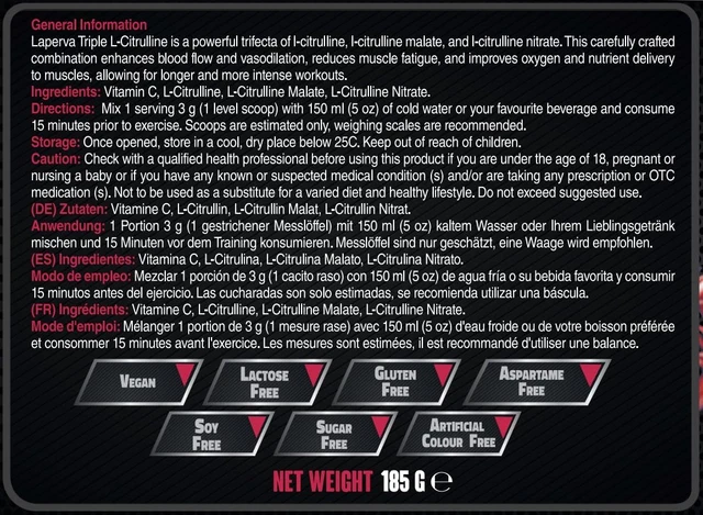 LAPERVA TRIPLE L-CITRULLINE 3000MG - Unflavoured - Nitric Oxide Booster ...