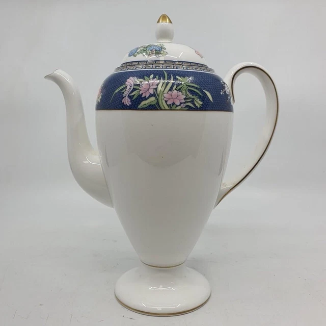 VINTAGE WEDGWOOD BLUE Siam Bone China Coffee Pot & Lid 1.25L White ...