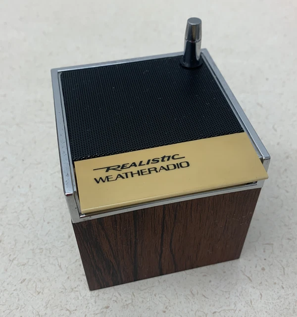 VINTAGE MCM REALISTIC Radio Shack Weather Radio Cube Faux Walnut Wood ...