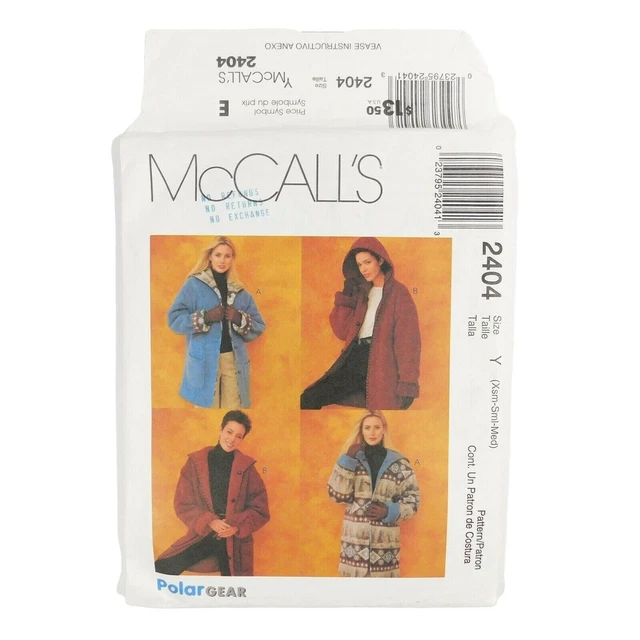 MCCALLS 2404 MISSES Reversible Jacket Sewing Pattern Size Xsm-Med Uncut ...