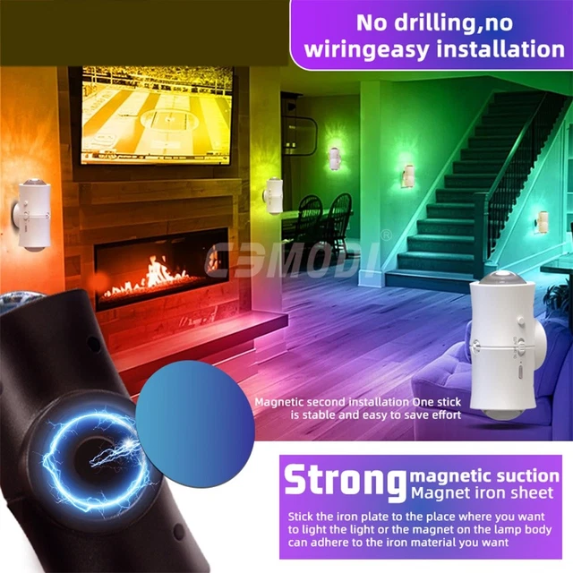 RGB DUAL HEAD Motion Sensor Night Light USB Rechargeable LED Wall Lamp ...